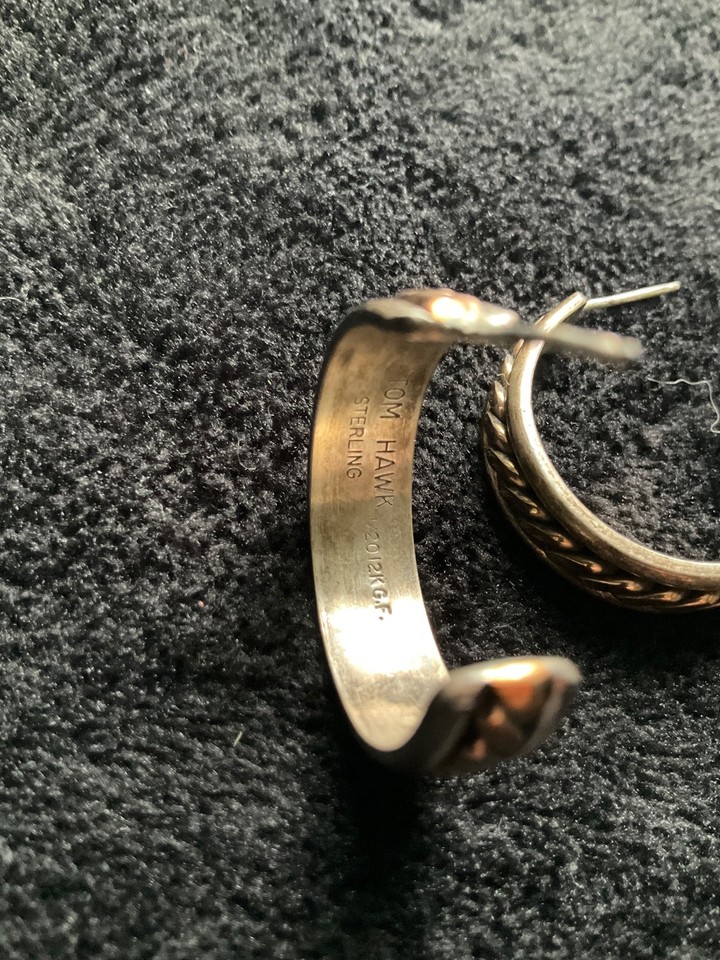 Vintage Navajo Tom Hawk sterling silver gold filled hoop earrings ...
