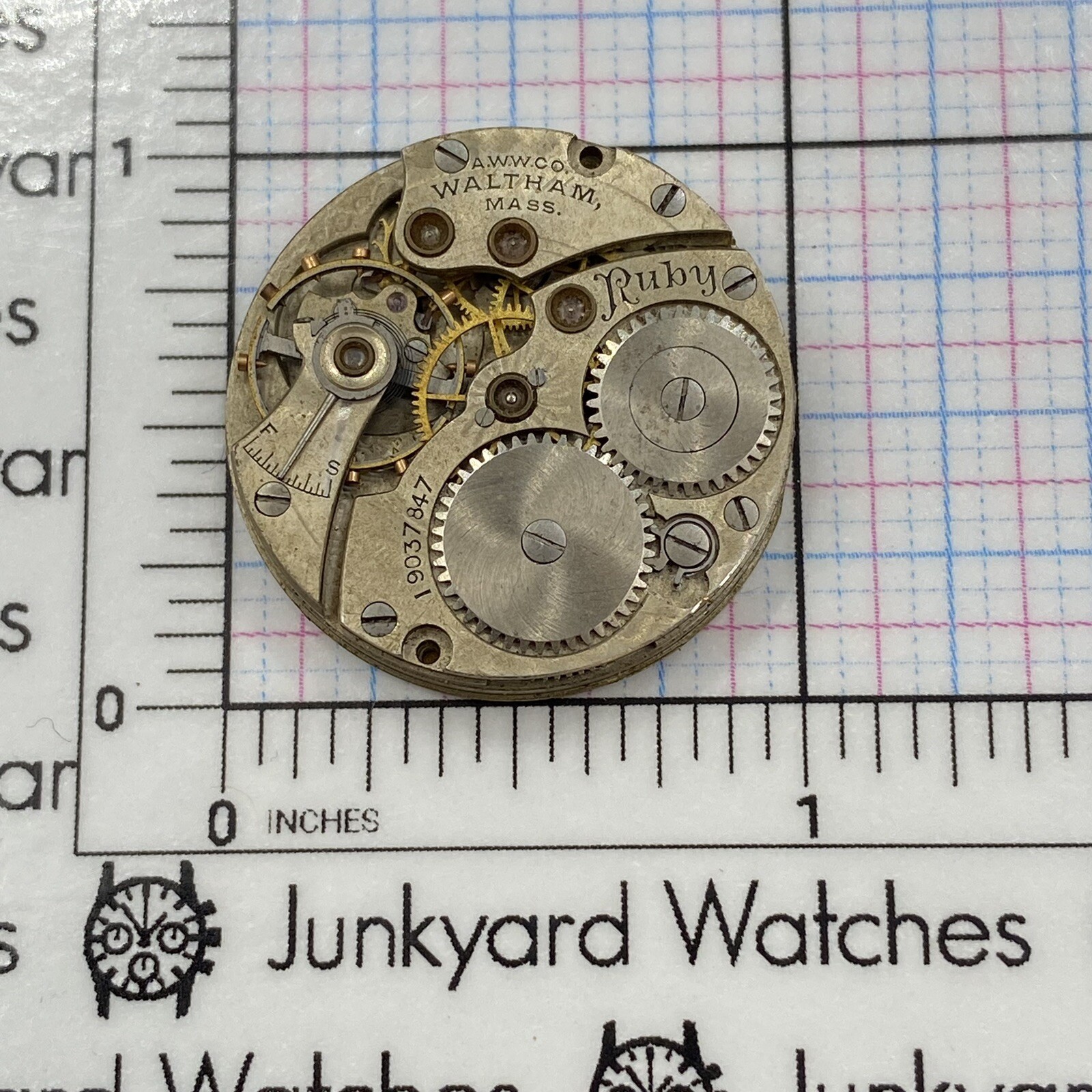 Old Waltham Ruby Pocket Watch Movement Repair Part Spare 17 Jewels ...