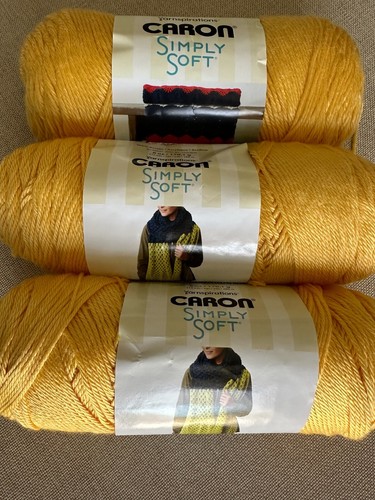 Caron Simply Soft Yarn~3 Skeins- SUNSHINE~ 100% Acrylic- 4 Med Worsted ...