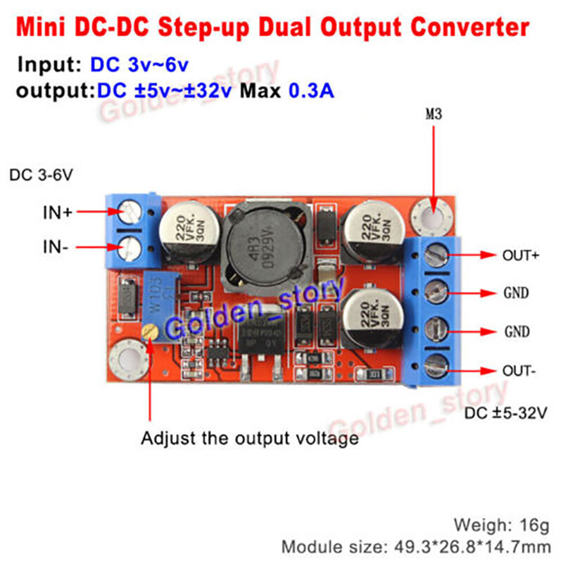 DC-DC Boost Step Up Dual Output Voltage Converter 3V 5V 6V DC-DC Boost Step Up Dual Output Voltage Converter 3V 5V 6V