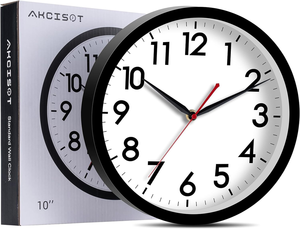 AKCISOT Wall Clock 10 Inch Silent Non-Ticking Modern Clocks Battery ...