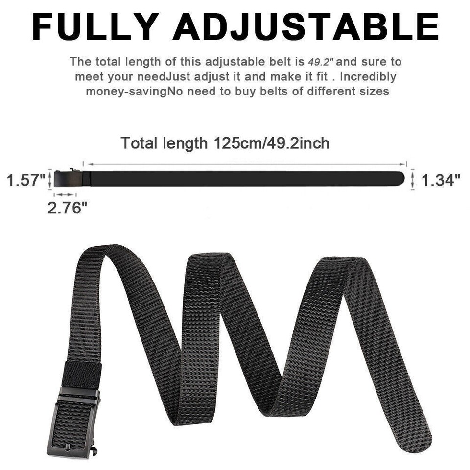 Tactical Men Nylon Belt Automatic Buckle with Slide Ratchet Belts Waist ...
