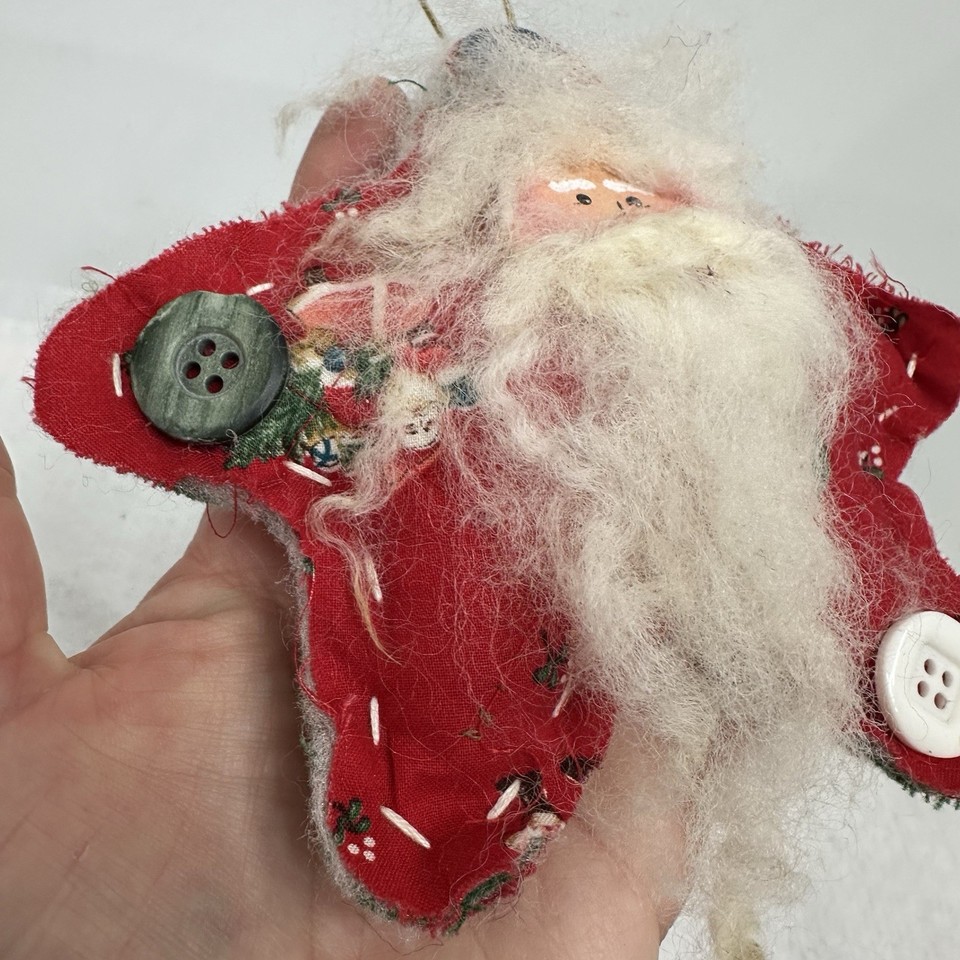 Santa Claus Handmade Cloth Christmas Ornament Folk Art Star Buttons ...