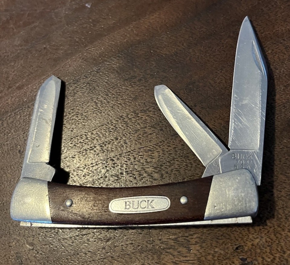 Buck 703 Colt Three Blade Pocket Knife Stockman Wood Handle USA Made | eBay
