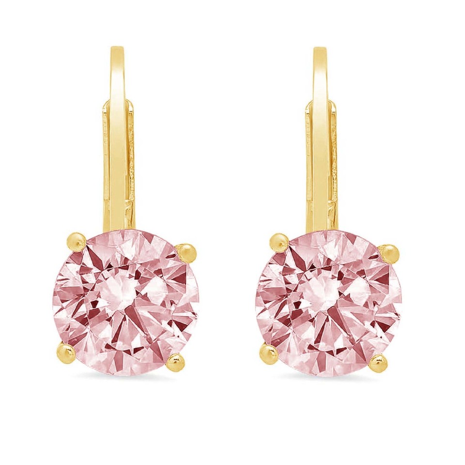 2.0ct Round Cut VVS1 Pink Drop Dangle Solitaire Earrings 14k Yellow ...