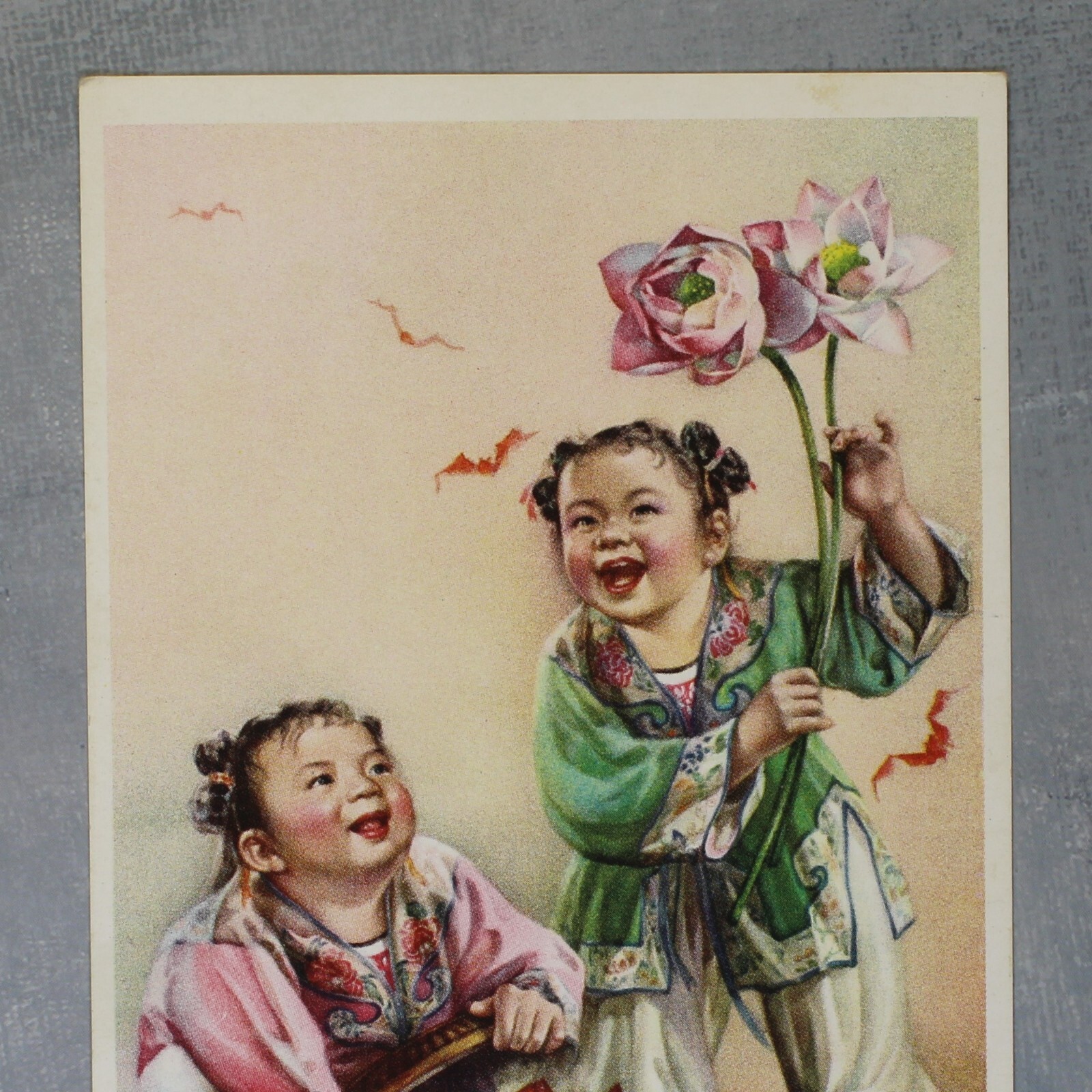 Red bat. Lotus flower. Cooperation. Vintage China postcard 1950s🦇 | eBay