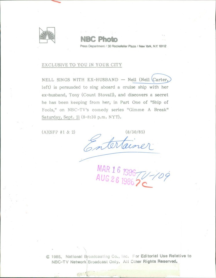 1985 Original NBC Photo Nell Carter Count Stovall in TV Show "Gimme A ...