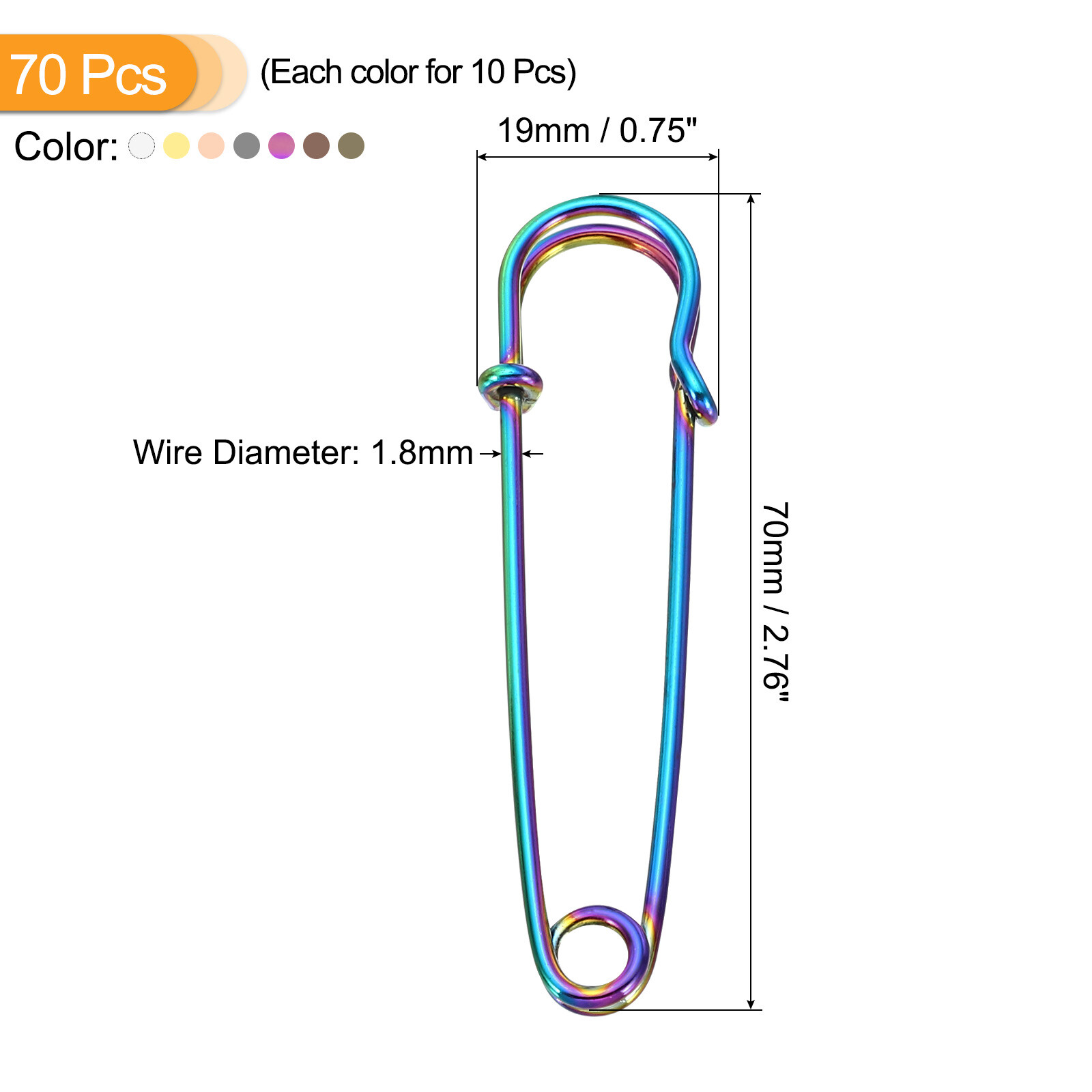 Large Safety Pins 70mm / 2.76 Inch Metal Safety Pins Clips Multicolored ...