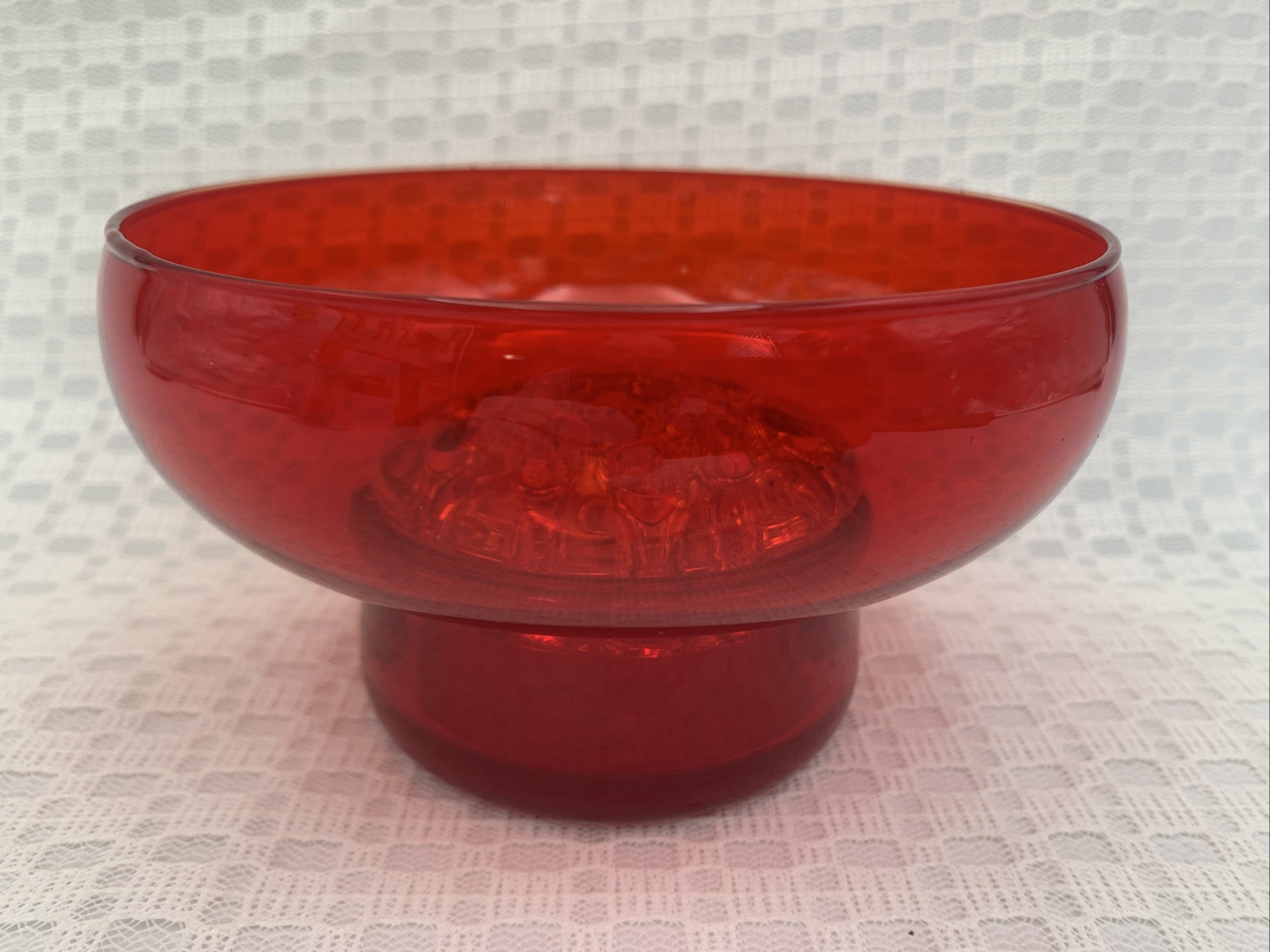Old Morgantown Glass Barton Pattern Candlestick Vase 10 Hole Frog Red ...