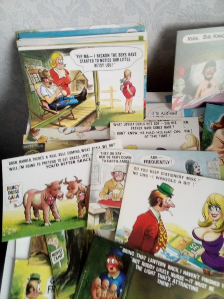 64 VINTAGE ORIGINAL/BAMFORTH BLACK TRIANGLE SAUCY POSTCARDS | eBay UK