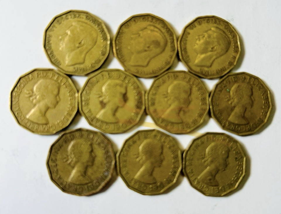 Lot Of 10 Different 3 Pence Coins, Great Britain, Brass | eBay