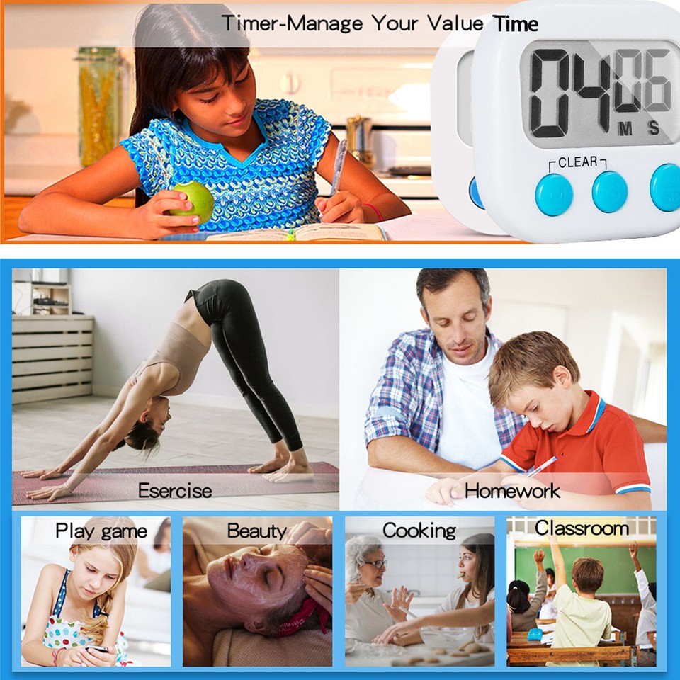 6X Multi-function Timer Kitchen Baking Big Screen Digital Reminder Time ...