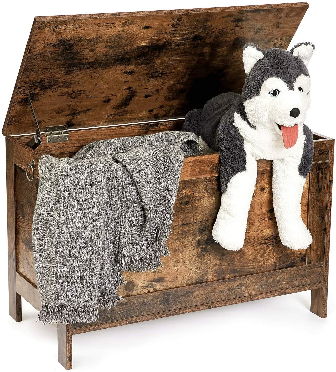 Rustic Brown Wooden Toy Box Chest Storage Bench Trunk Play Room ...