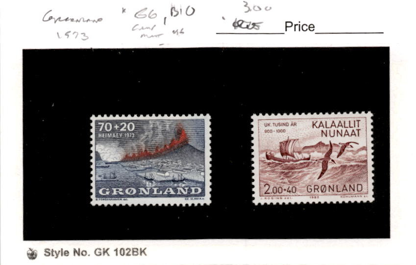 Greenland, Postage Stamp, #B6, B10 Mint NH, 1973 Heimaey Town, Volcano ...