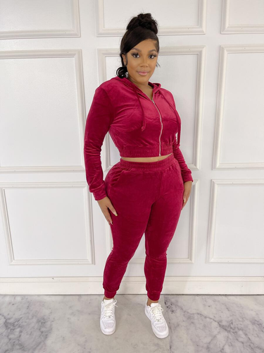 ACCESS LADIES 2PC ACTIVEWEAR VELVET JOGGER OUTFIT SET (BURGUNDY) | eBay