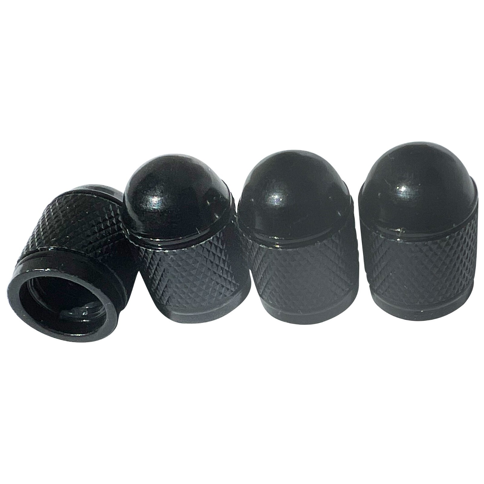 4x BLACK Aluminum Tire/Rim Valve Stem/Wheel Dust Cover Caps (Round ...