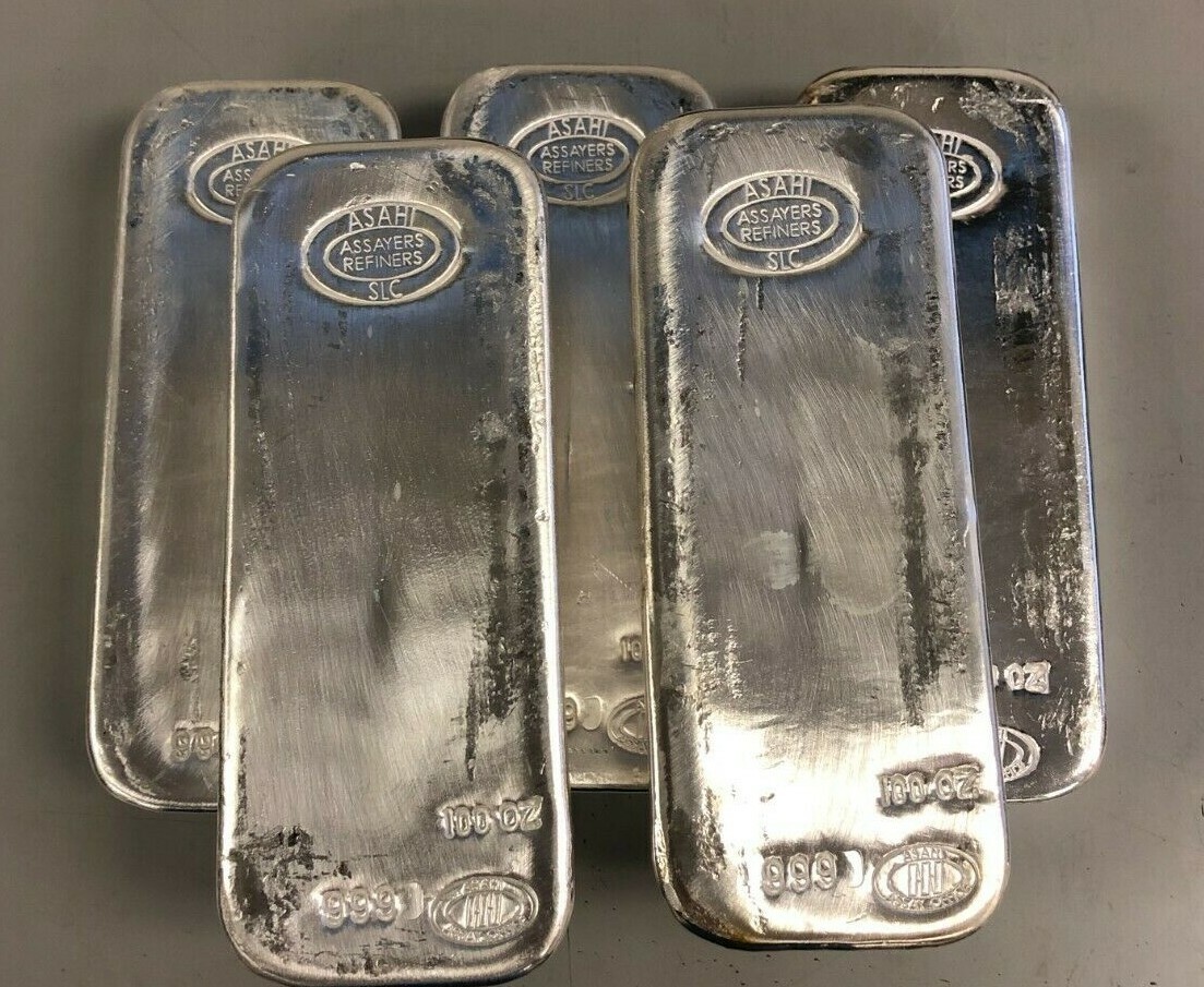 Lot of 5 Silver 100 oz. Silver Bar .999 Fine Silver Bars - Mint ...