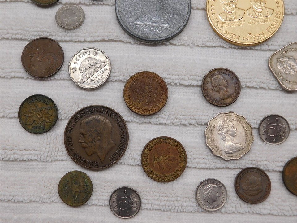 Lot of 39 Vintage Foreign Coins and Tokens of The World Everything For ...