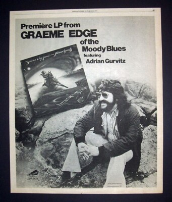 Graeme Edge w/ Adrian Gurvitz Debut Solo Album 1975 Poster Type Ad ...