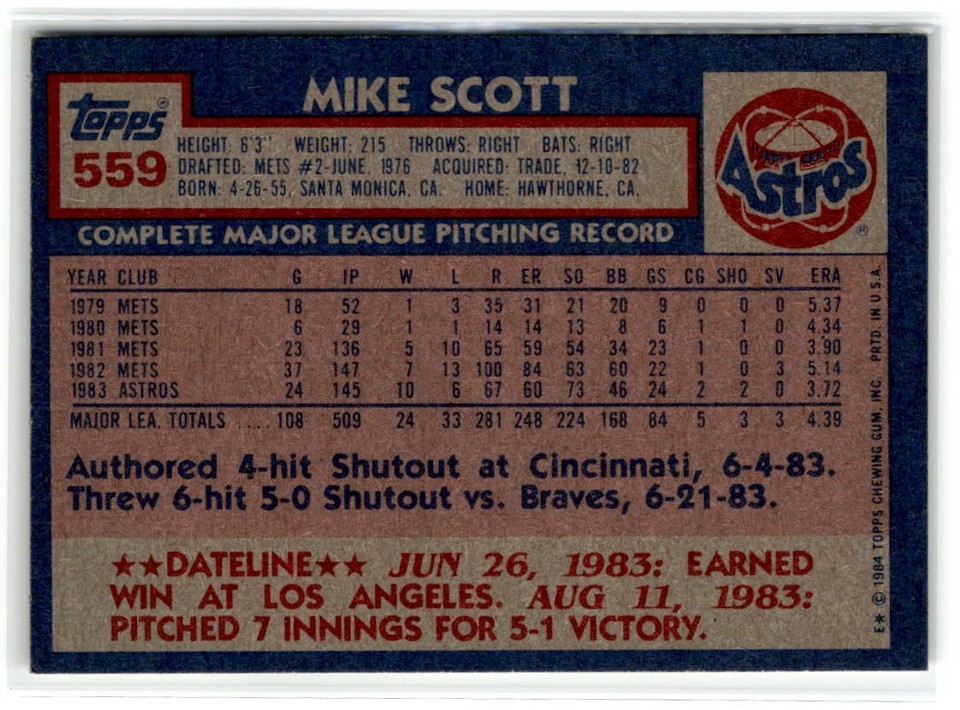1984 Topps BASEBALL #559 Mike Scott Houston Astros | eBay