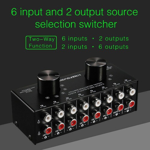 6 Input 2 Output Lossless Stereo Audio Switch Splitter Signal Source ...