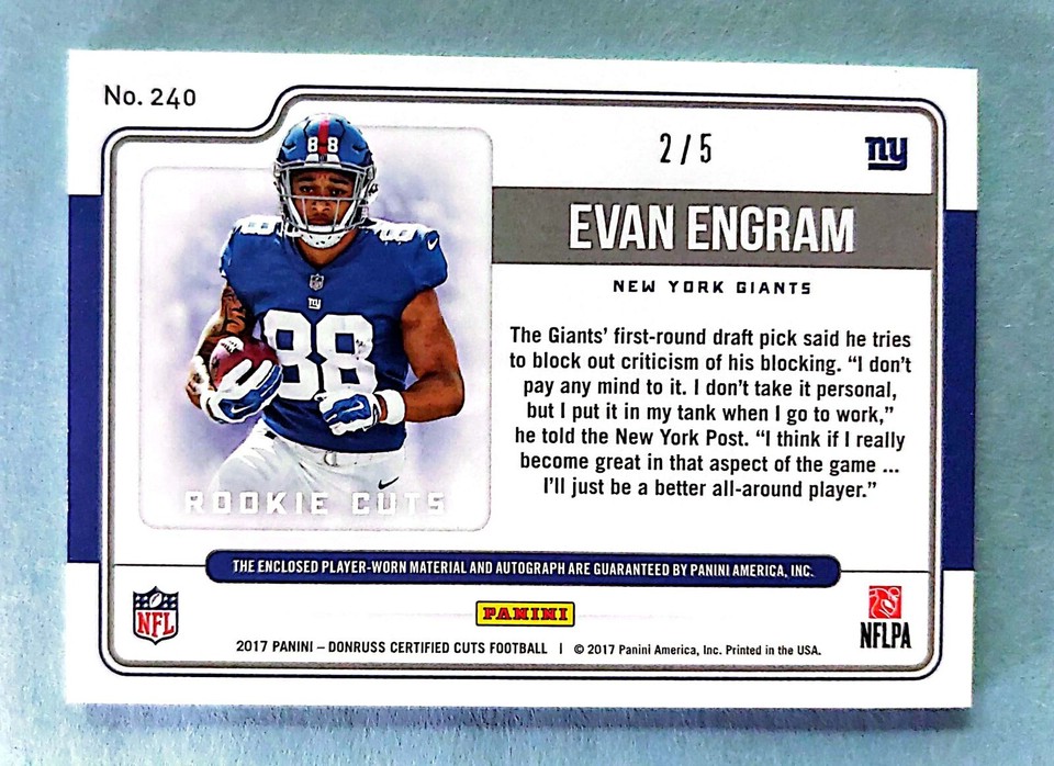 2017 Certified Cuts /5 RPA EVAN ENGRAM Rookie Hard Signed Laundry Tag ...