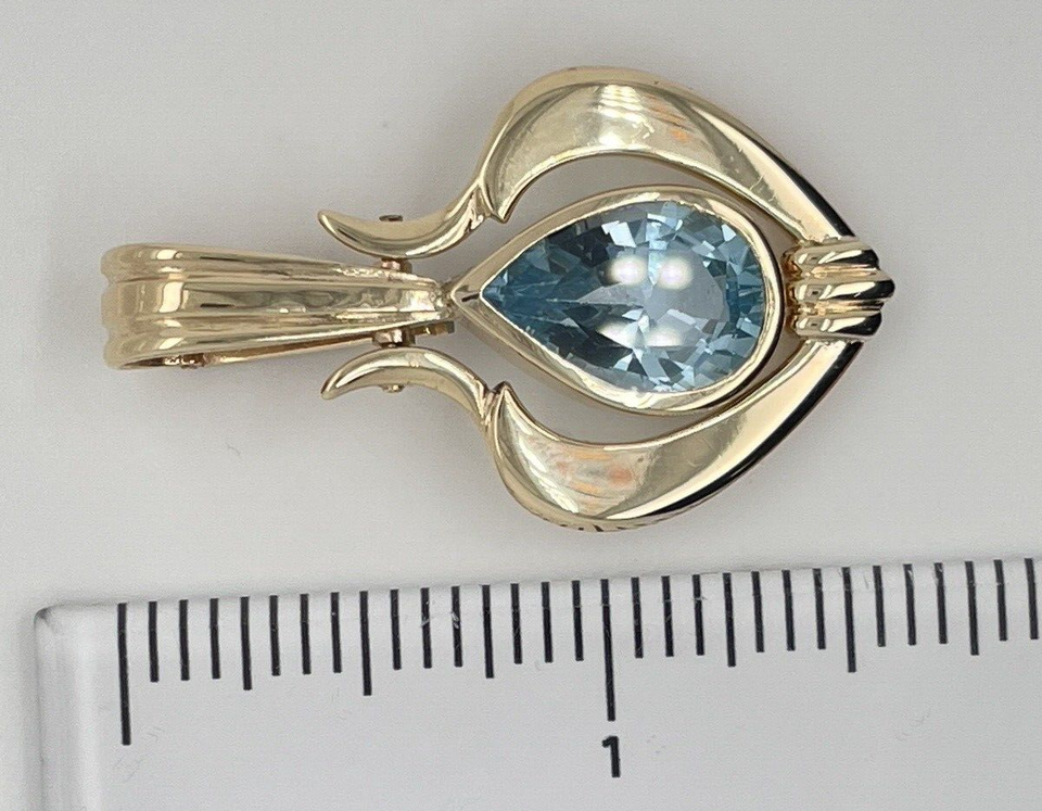 14k Yellow Gold Pear Shaped 7.25 Ct Blue Topaz Swinging Enhancer ...