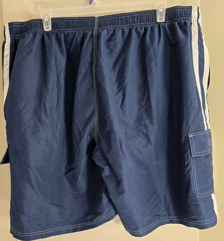 Norty Men's Navy Blue w/ White Strip Lined Swim Trunks w/Cargo Style ...