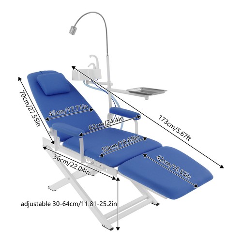 173x62x64cm Dental Chair Bed w/LED & Tray - 3W Portable - Blue-330lbs ...