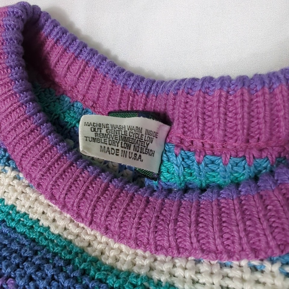 COLOURS ALEXANDER JULIAN Vtg 90s Purple Blue Striped Fisherman Crew ...