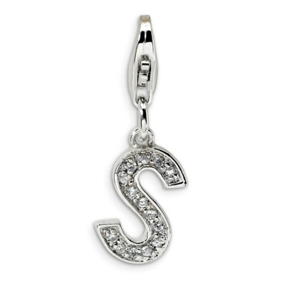 CZ Initial Letter S Charm .925 Sterling Silver Solid Clip On Amore La ...