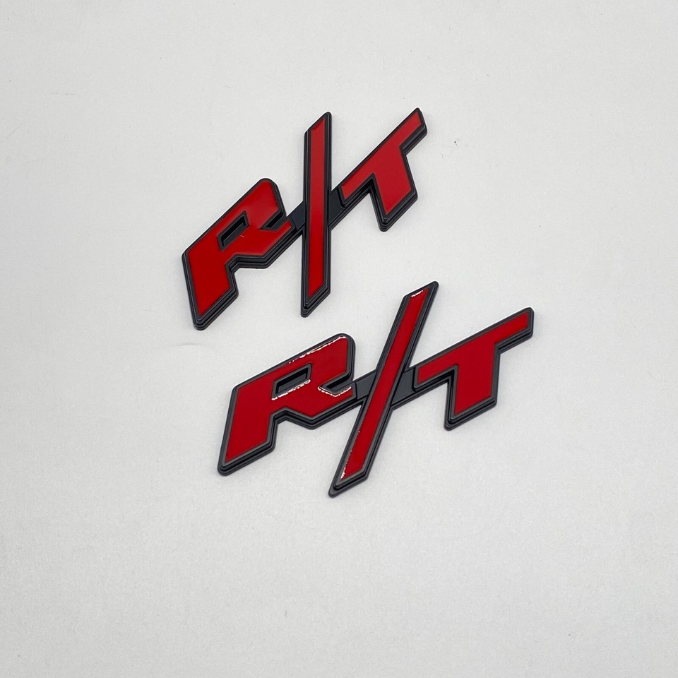 2PCS SET For RT Emblems Side Fender R/T Black Red Nameplate Badges ...