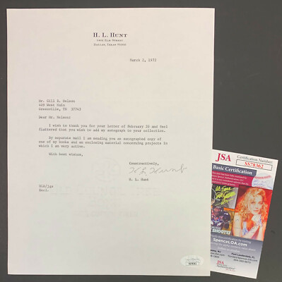 H.L. Hunt Autographed Letter Signed American Oil Tycoon Haroldson ...