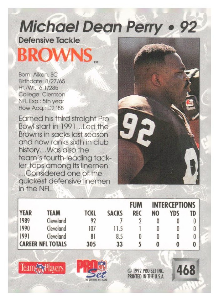 1992 Pro Set #468 Michael Dean Perry | eBay