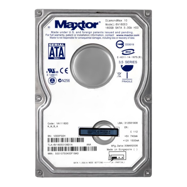 MAXTOR DiamondMa 160GB 7.2K 8MB SATA II 3.5'' 6V160E0 for sale online ...