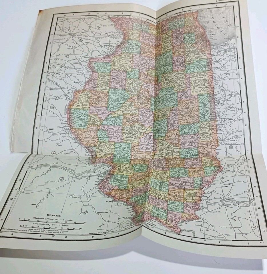 1903 Illinois Antique Map – Counties Railroads Chicago Mississippi ...
