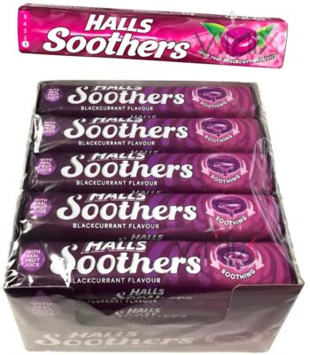 HALLS SOOTHERS BLACKCURRANT FLAVOUR SWEETS 10 X 45g THROAT SWEETS COUGH ...