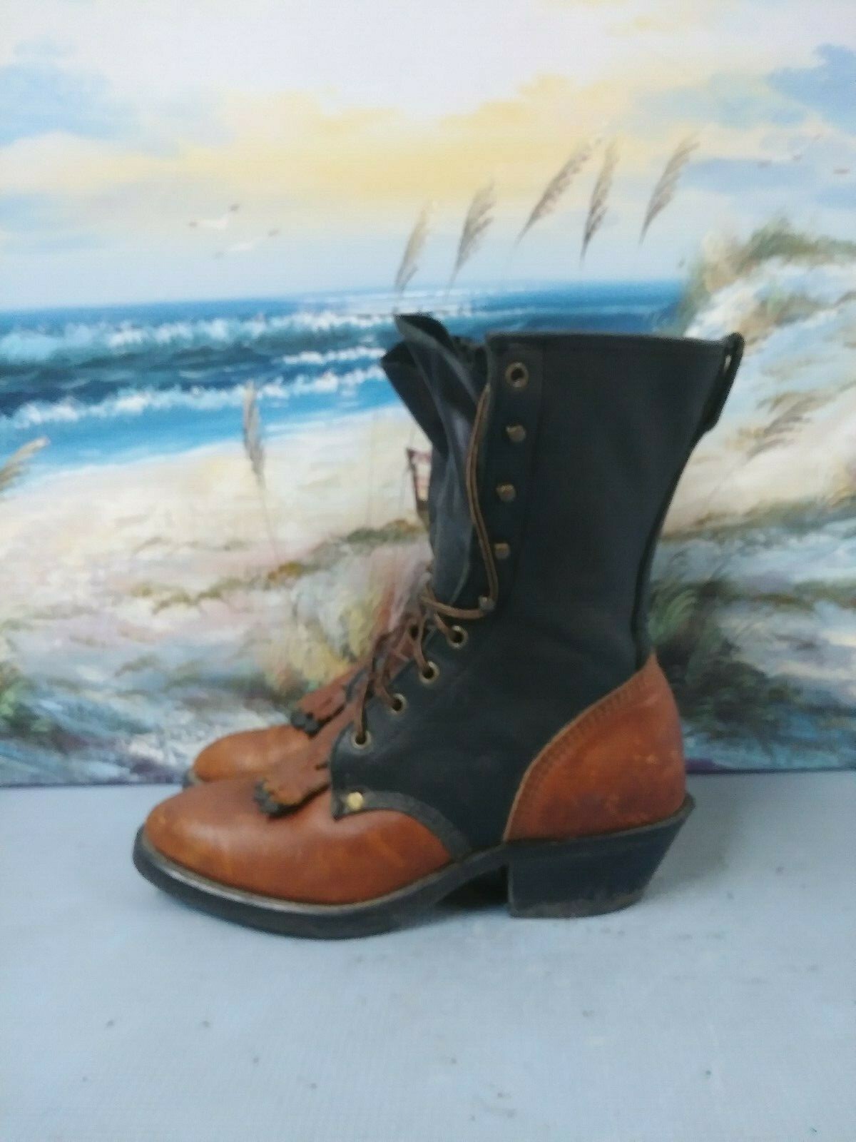 Avonite Hypalon Brown/ BLACK Leather Cowboy Boots Womens Sz 7.5 M 24689 ...