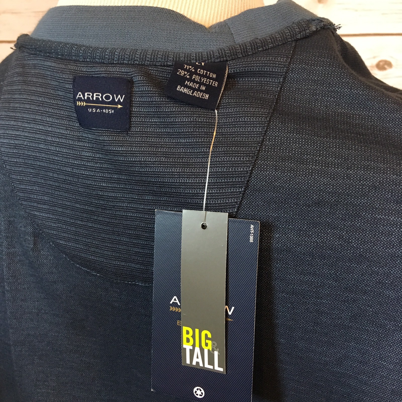 Arrow USA Shirt Mens Lg Tall Cott/Poly Slate Blue/Black Stripe Short ...