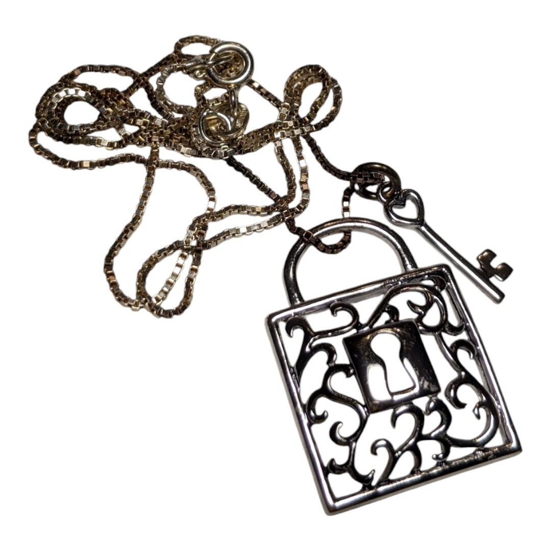 925 Italian Sterling Silver Lock Key Pendant Necklace… - Gem