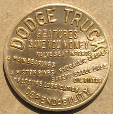 ORIGINAL NOS DODGE TRUCK GOLDEN BRONZE ADVERTISING TOKEN or MEDAL L@@K ...