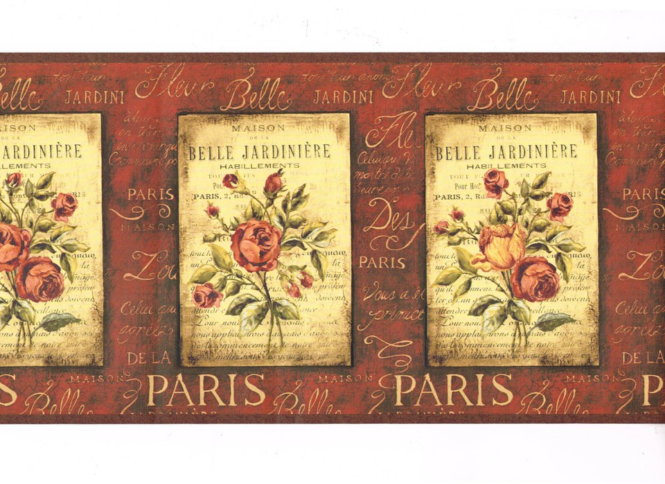 French Scripts Paris Floral Flower Garden Roses Frame Red Wallpaper ...