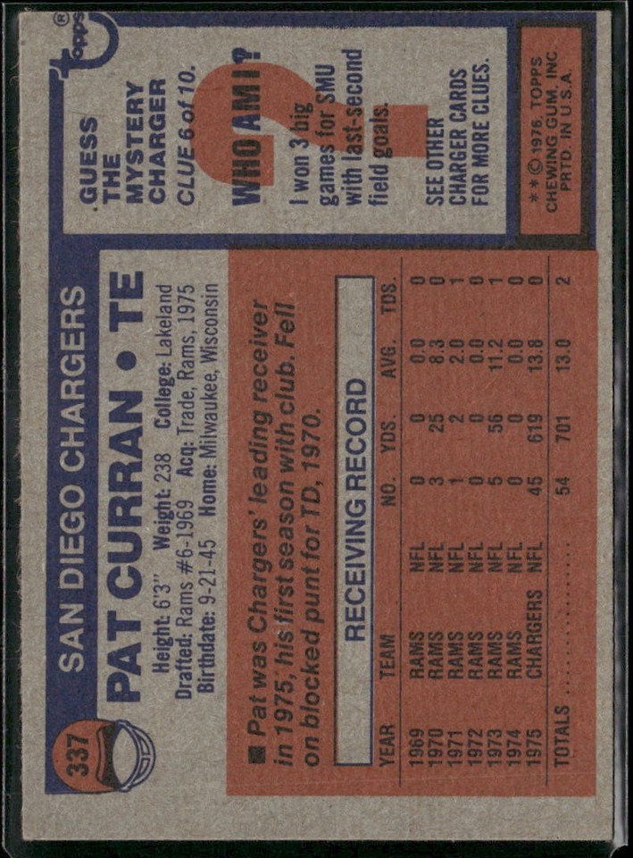 1976 Topps #337 Pat Curran VG | eBay