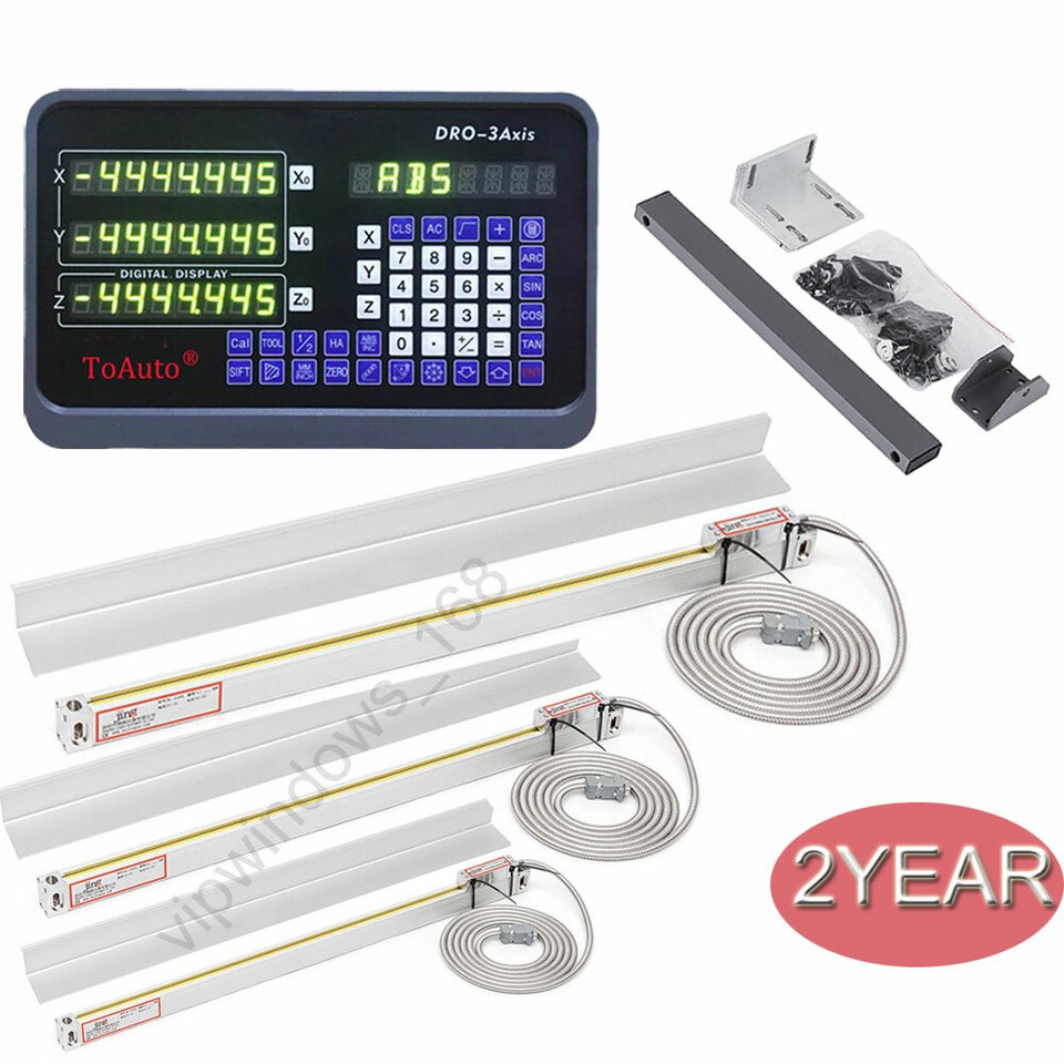 TOAUTO Linear Scale 1μm DRO 2/3 Axis Digital Readout 4"-40" Travel ...