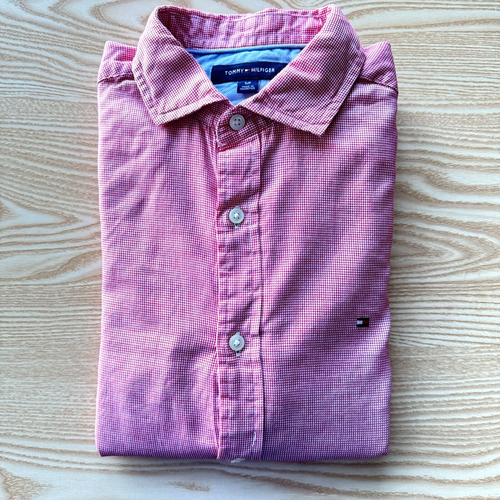Tommy Hilfiger Check Shirt Small Red 21" Pit-to-Pit Designer Preloved ...