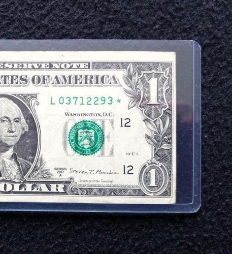 2017 One Dollar Star Note Miscut Misaligned Off Center Error L03712293 ...