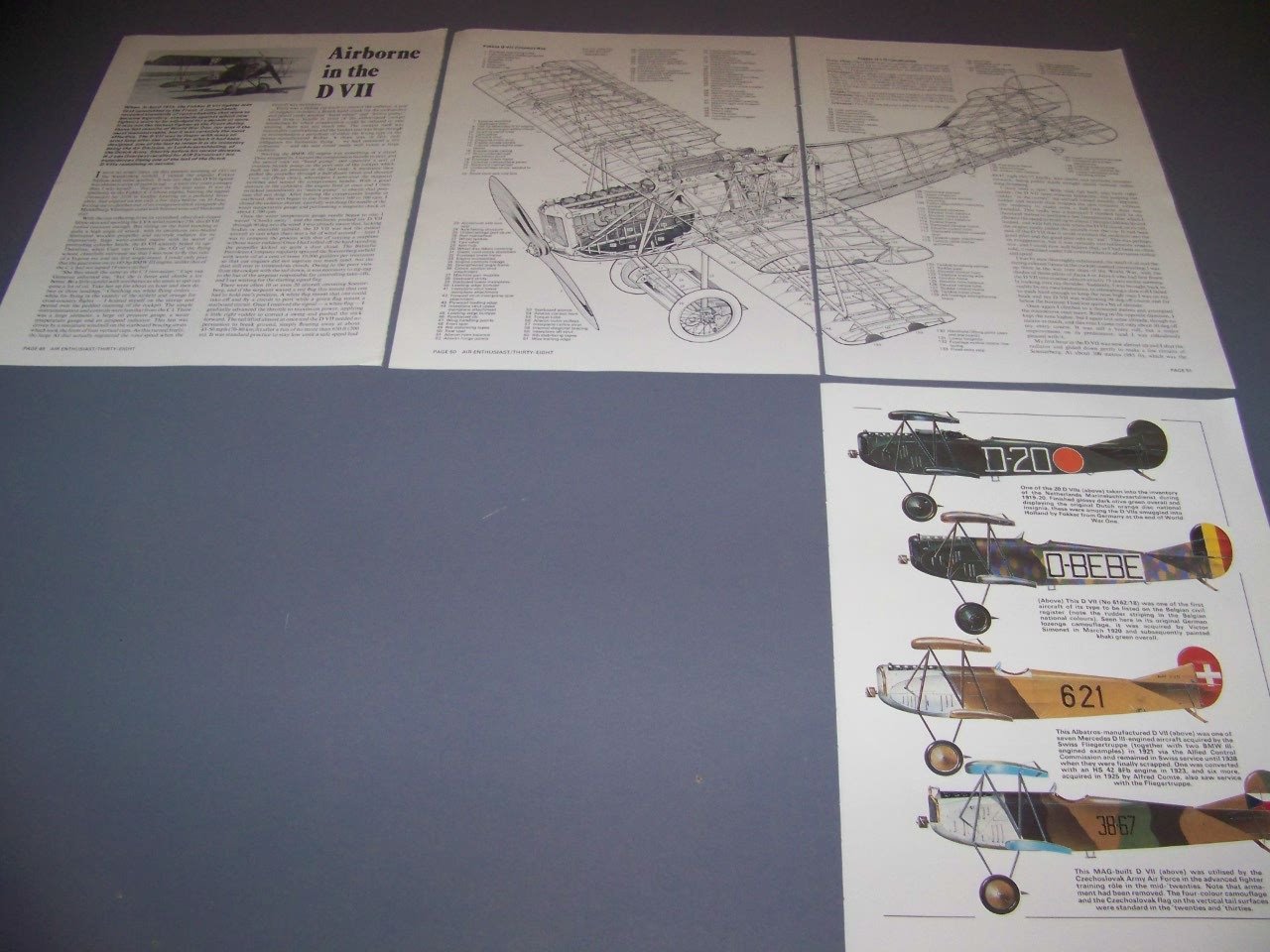 VINTAGE..FOKKER D.VII..CUTAWAY/SPECS/DETAILS/COLOR PROFILES...RARE ...