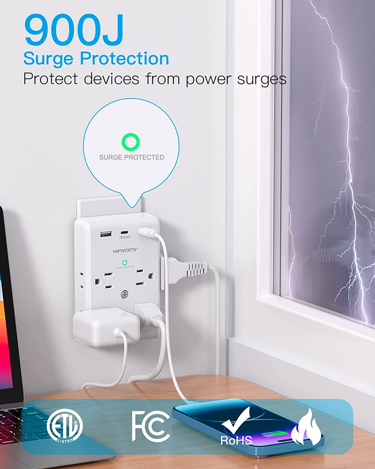 Power Strip Surge Protector Multi Plug Outlet Extender with USB C Ports ...
