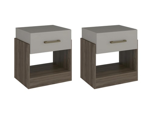 Lot de 2 tables de chevet 1 tiroir et 1 niche - Coloris : Taupe et ...