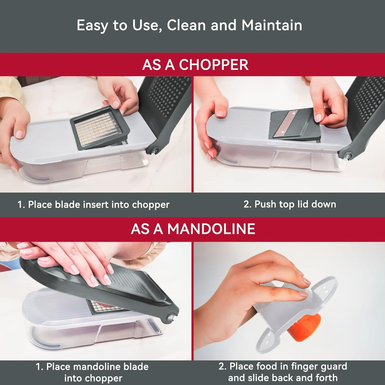 Vegetable Chopper, 6-In-1 Mini Chopper, Mandolin Slicer with Finger ...